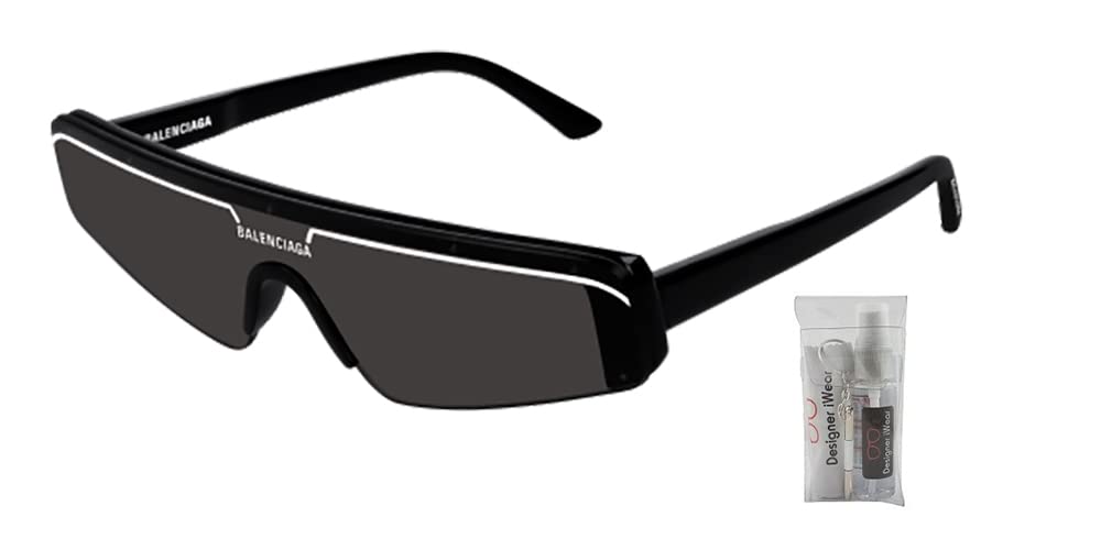 Balenciaga BB0003S 001 99MM Black/Grey Rectangle Sunglasses for Men for Women + BUNDLE with Designer iWear Eyewear Kit