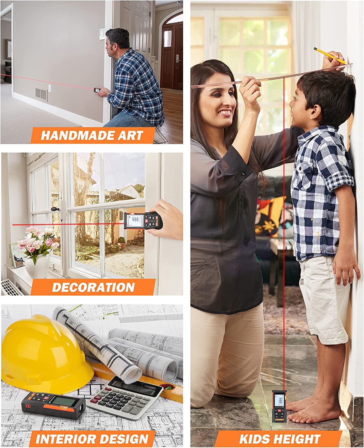 Classic Laser Measure,Digital Laser Measure w/2 Bubble Levels, M/in/Ft/Ft+in Unit Change, Large Backlit LCD, IP54 Shockproof & Waterproof, Live Measuring, Area, Volume, Pythagoras