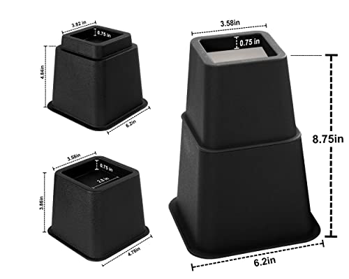 Oakias Bed Risers Black – Set of 4 – Adjustable Furniture Risers from 3, 5 up to 8 Inches – Heavy Duty (Supports up to 1300 lbs.)