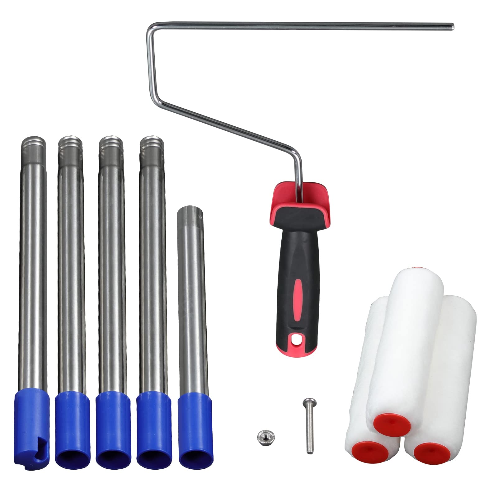 HOSKO 4FT Paint Roller Kits - 9.5 inches Roller Frame with 3 Paint Roller Covers and 36 inches Stainless Steel Detachable Handle - for Painting Walls and Ceiling