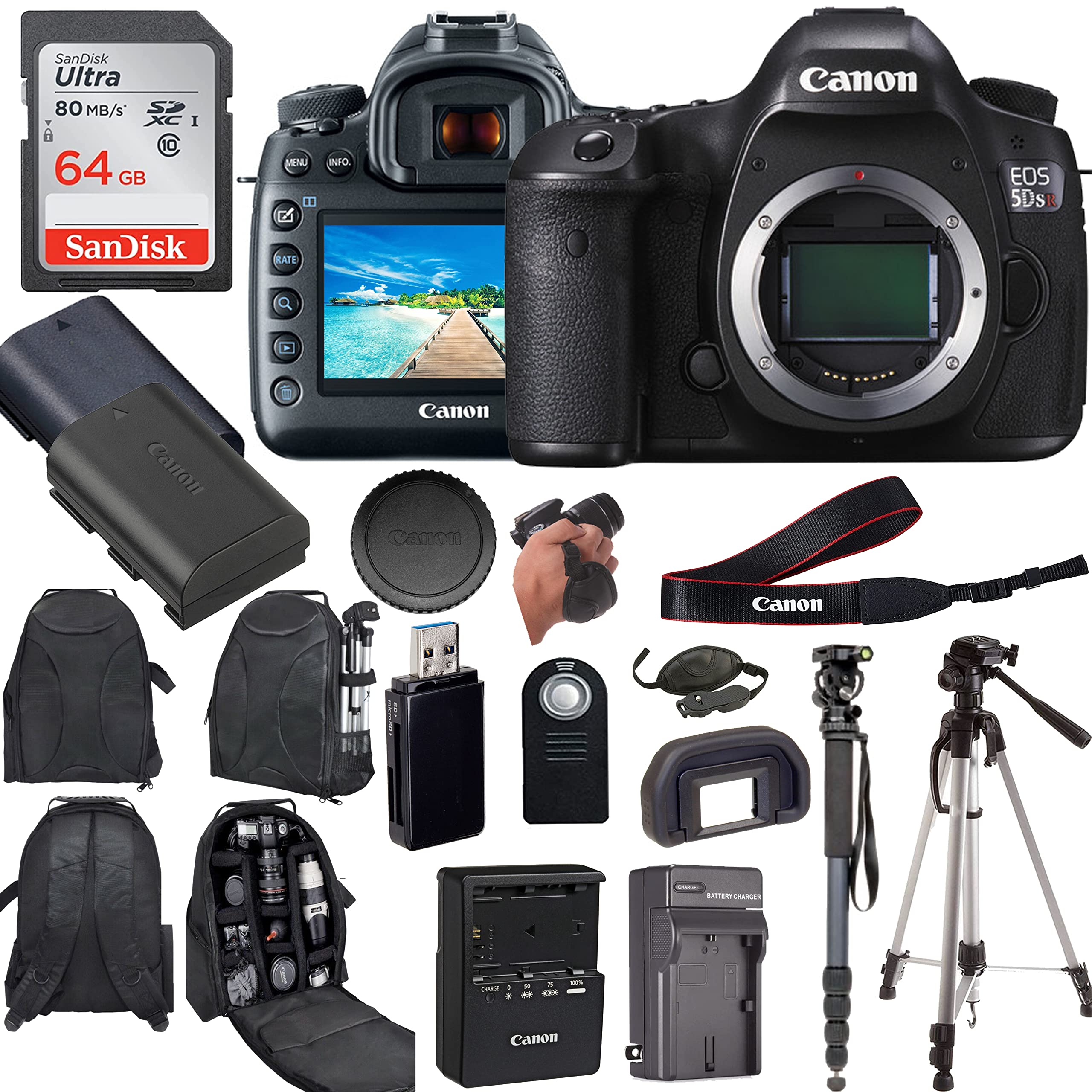 Canon EOS 5DS R Digital SLR Camera (Body Only) Enhanced with Professional Accessory Bundle -(14PC) Bundle
