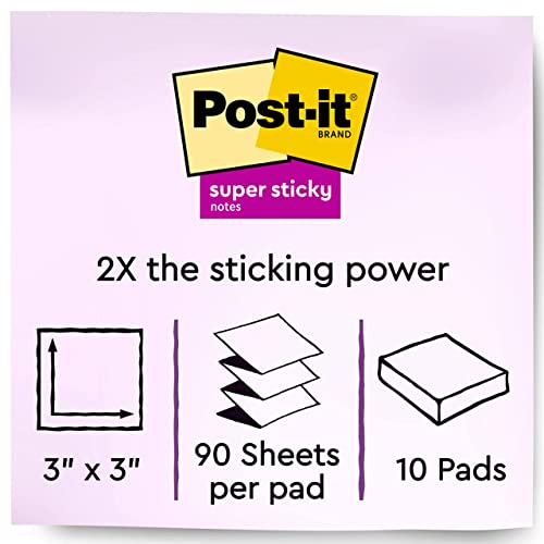 Post-it Super Sticky Pop-up Notes, 3x3 in, 10 Pads, 2x the Sticking Power, Supernova Neons, Bright Colors, Recyclable (R330-10SSMIA)