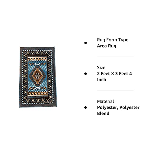 Southwest Native American Doorway Mat Area Rug Blue & Brown Design D143 (2 feet X 3 feet 4 inches)