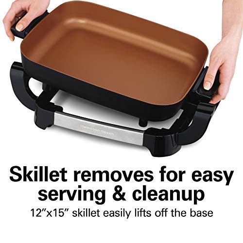 Hamilton Beach 3-in-1 Electric Indoor Grill + Griddle, 8-Serving, Reversible Nonstick Plates, Black & Durathon Ceramic Electric Skillet with Removable 12x15β Pan, Adjustable Temperature