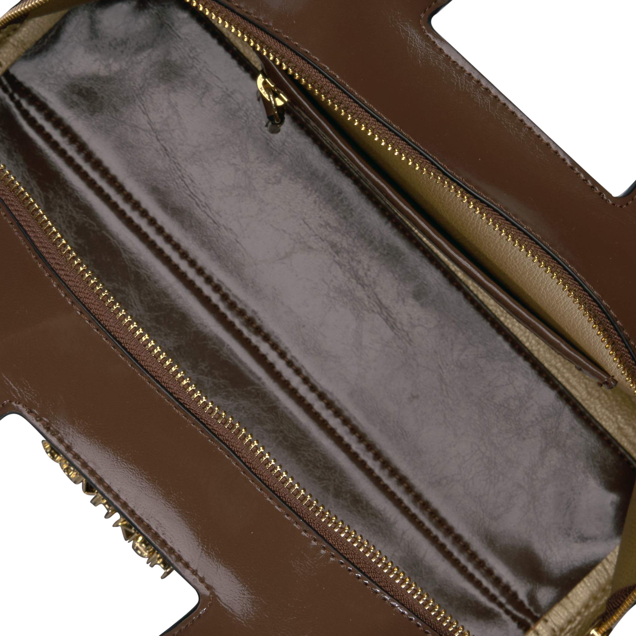 Calvin Klein Neat Glazed Patent Statement Satchel, Walnut