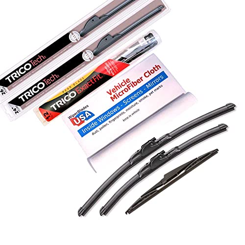Beam Blades Wipers for 2018 Hyundai Elantra GT Set w/Rear Trico Tech Beam Blades Wipers Set Bundled with MicroFiber Interior Car Cloth