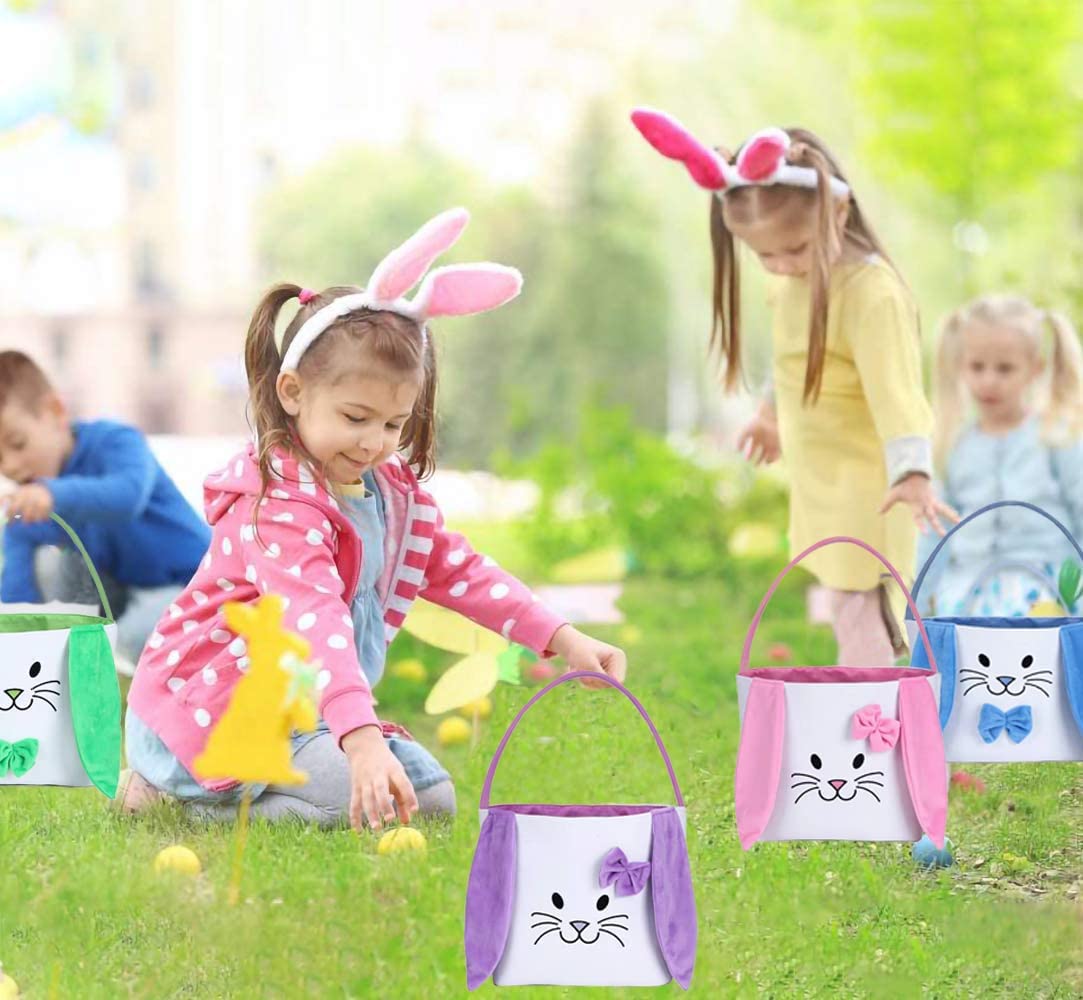 Easter Basket Bags,Bunny Easter Bucket,Easter Eggs/Gift Baskets for Kids,Bunny Tote Bag Bucket for Easter Eggs,Toys, Candy,Gifts (Blue)