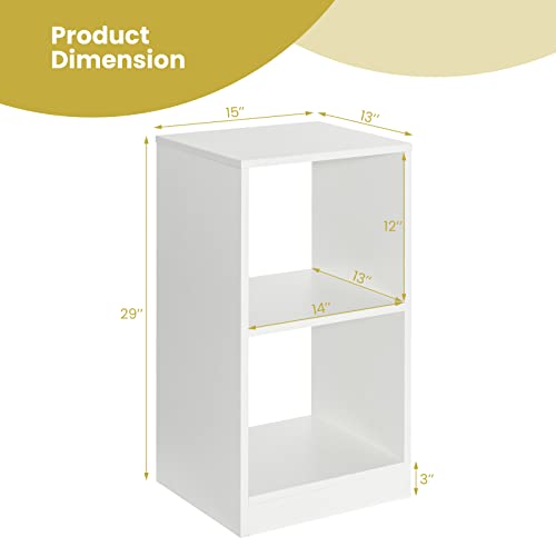 Giantex 2-Pcs 2-Tier White Bookshelf, Narrow Wood Bookcase with Anti-Tipping Kit, Short Open Shelving Rack for Small Space, Mini Cube Bookshelf for Living Room, Bedroom, Kids Room, Classroom