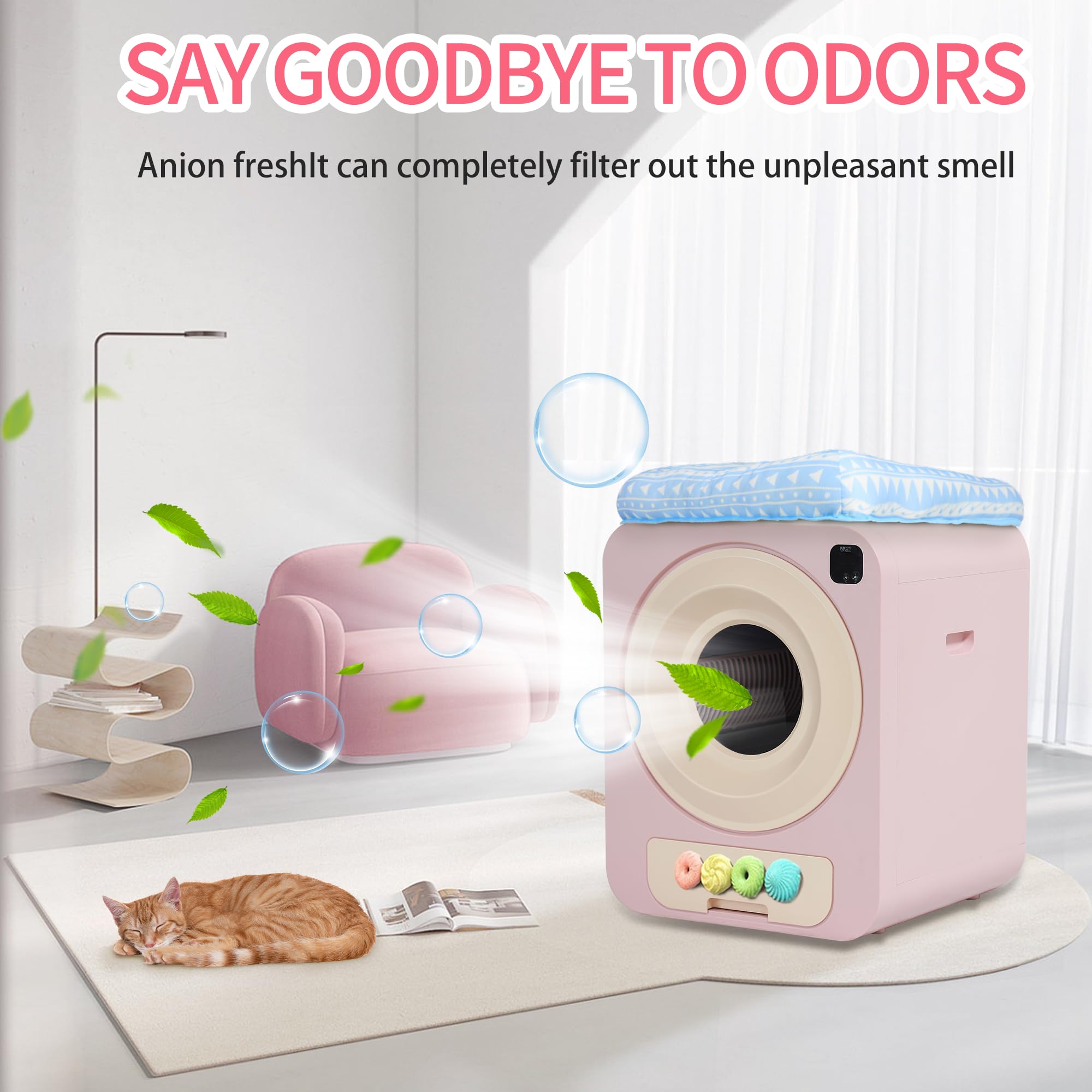 Bebeblue Self Cleaning Cat Litter Box, Automatic Cat Litter Box, No Scooping Odor Removal Health Monitoring Quiet Extra Large Space for Cats Pink