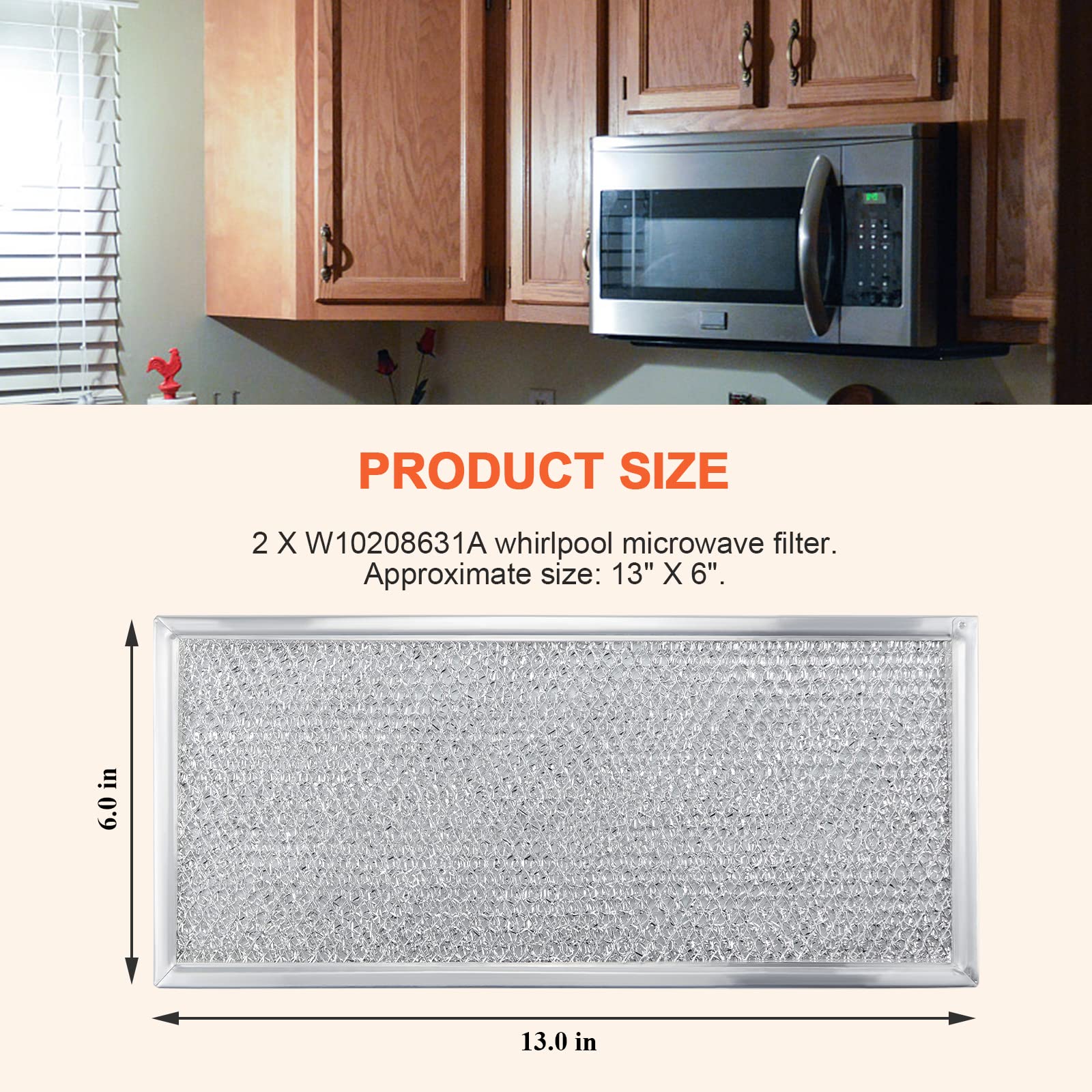 Beaquicy W10208631A Microwaves Grease Filter Approx. 13" x 6"- Replacement for Whirlpool GE Microwaves 3 Pack