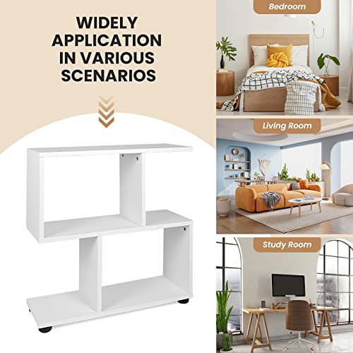 Giantex 3-Tier Geometric Bookshelf, 24ββ Tall Wood S-Shaped Display Shelves with Thick Foot Pads, Freestanding Open Shelves Nightstand, Floor Standing Display Shelf Bookcase