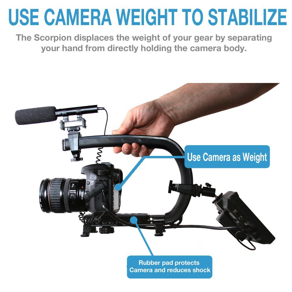 Cam Caddie Scorpion EX Handheld Camera Stabilizer with Threaded Feet - Professional Steadycam for most Cameras, Camcorders, Mobile Phones and Action Sports Cams - Mounting Accessories Included - Black