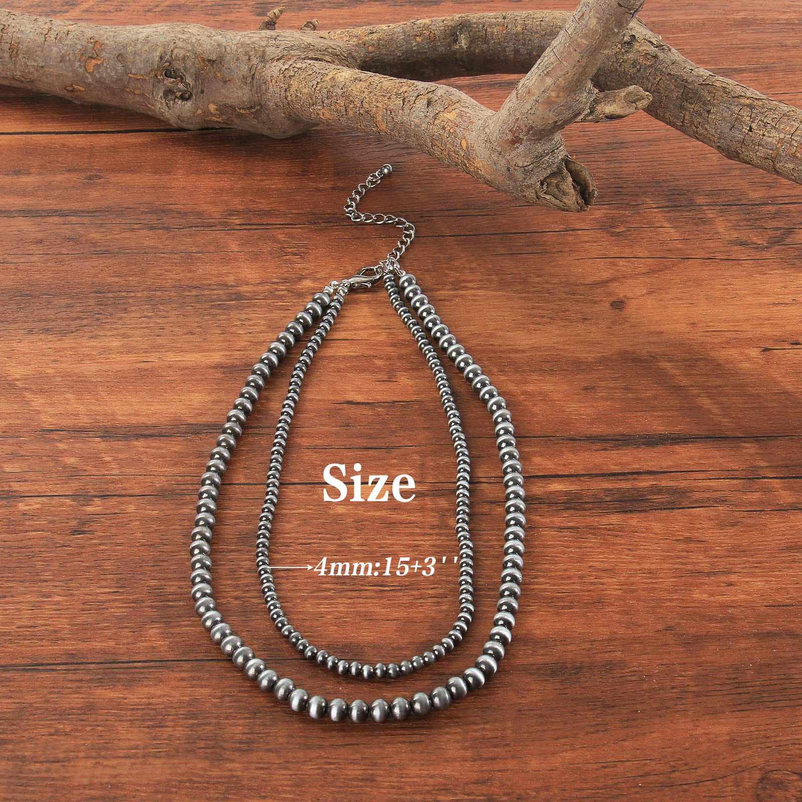 CHISOONBANNER Western Jewelry Navajo Pearl Necklace for Women Beaded Necklace Boho Vintage Choker(1pcs(4mm+6mm))