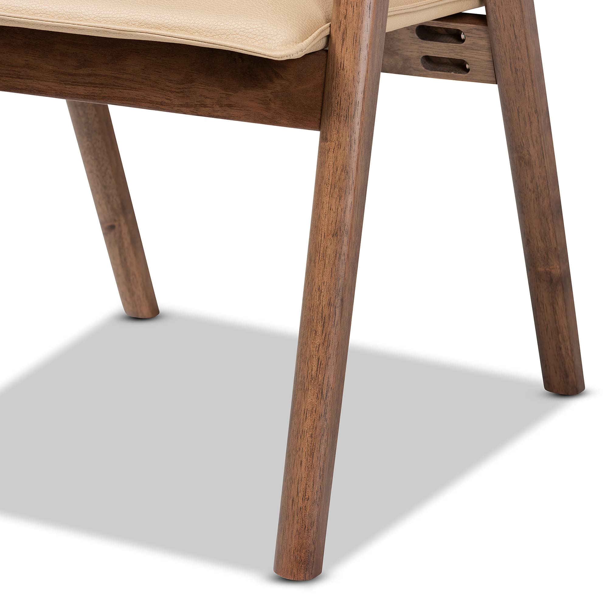Baxton Studio Marcena Dining Chair Set Beige Imitation Leather Upholstered and Walnut Brown Finished Wood 2-Piece Dining Chair Set