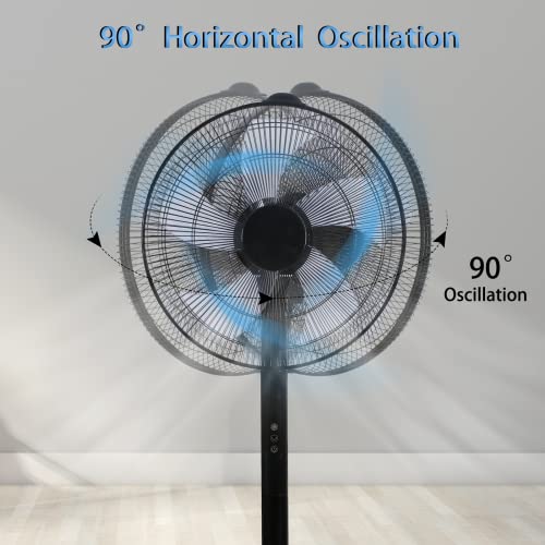 HealSmart 15" Adjustable 12 Levels Speed Pedestal Stand Fan with Remote Control for Indoor, Home, Office and College Dorm Use, 90 Degree Horizontal Oscillating, 9 Hours Timer, Black,2-Pack