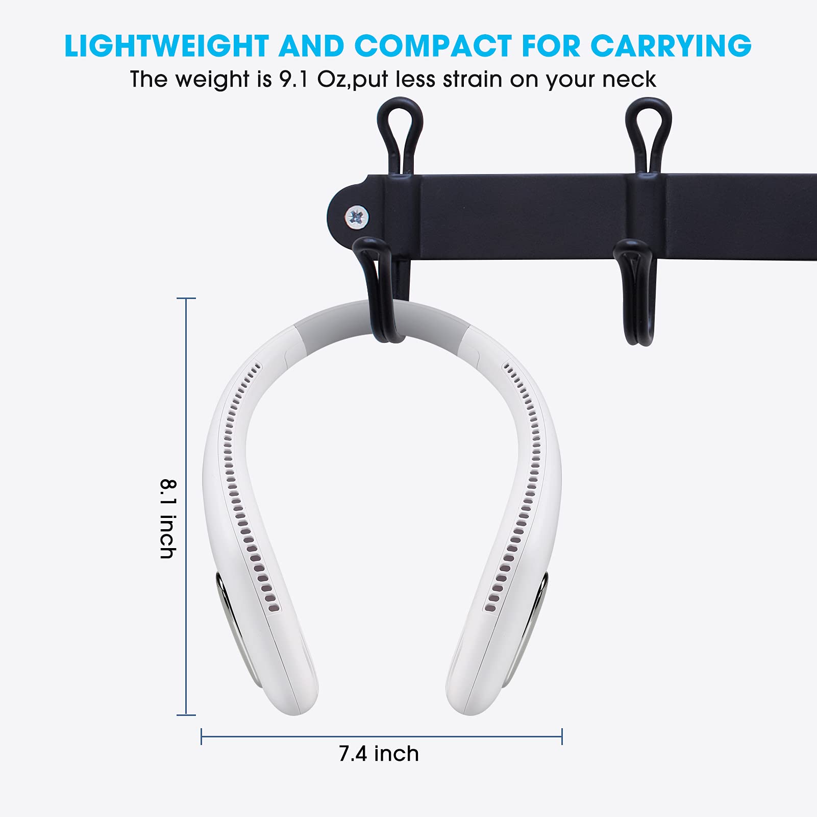 Rexspt Portable Neck Fan, Hands Free Bladeless Fan, USB Rechargeable Personal Fan with 3 Wind Speed Adjustable, Headphone Design 360° Cooling Hanging Fan for Traveling Office