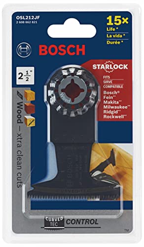 BOSCH OSL212JF 1-Piece 2-1/2 In. Starlock Oscillating Multi Tool Wood Curved-Tec Bi-Metal Xtra-clean Plunge Cut Blade for Applications in Cutting Hardwood