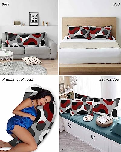 Edwiinsa Red Black Grey Pillow Covers King Standard Set of 2 Bed Pillow, Modern Geometric Abstract Art Aesthetics Plush Soft Comfort for Hair/Skin Cooling Pillowcases with Envelop Closure 20''x36''