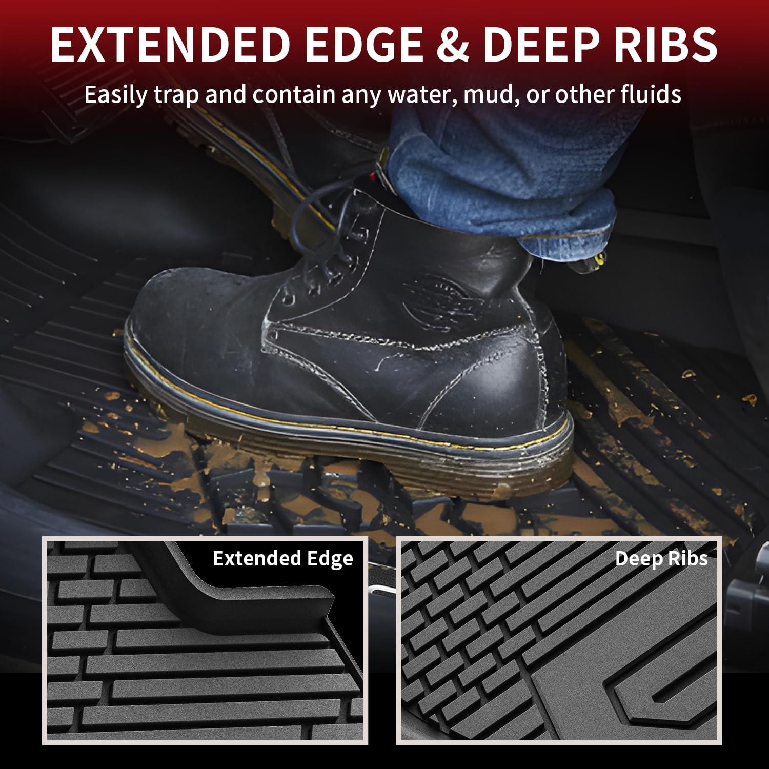 LASFIT Floor Mats for Chevy Silverado GMC Sierra 1500 2019-2025, 2020-2025 SLV/SRA 2500 3500 HD Crew Cab (with Rear Under-Seat Storage) All Weather Protector TPE Car Liners, 1st & 2nd Row, 3pcs Black