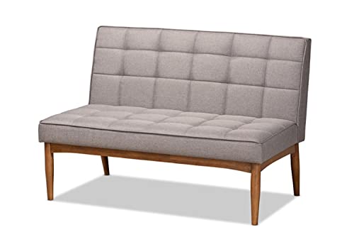 Baxton Studio Sanford Mid-Century Modern Grey Fabric Upholstered and Walnut Brown Finished Wood 2-Piece Dining Nook Banquette Set