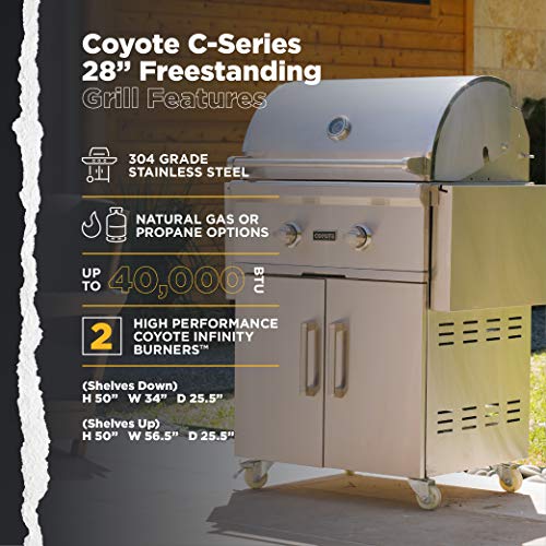 Coyote C-Series 28-in. Propane Gas Grill, 2-Burner Freestanding Grill, 40,000 BTUs - C1C28LP-FS