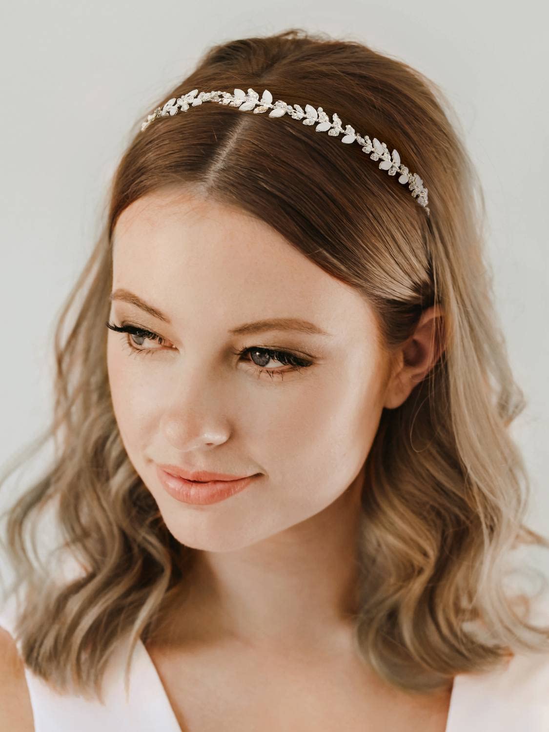 SWEETV Leaf Wedding Headband Crystal Opal Bridal Headpieces for Wedding Hair Accessories for Brides Hair Vine Silver