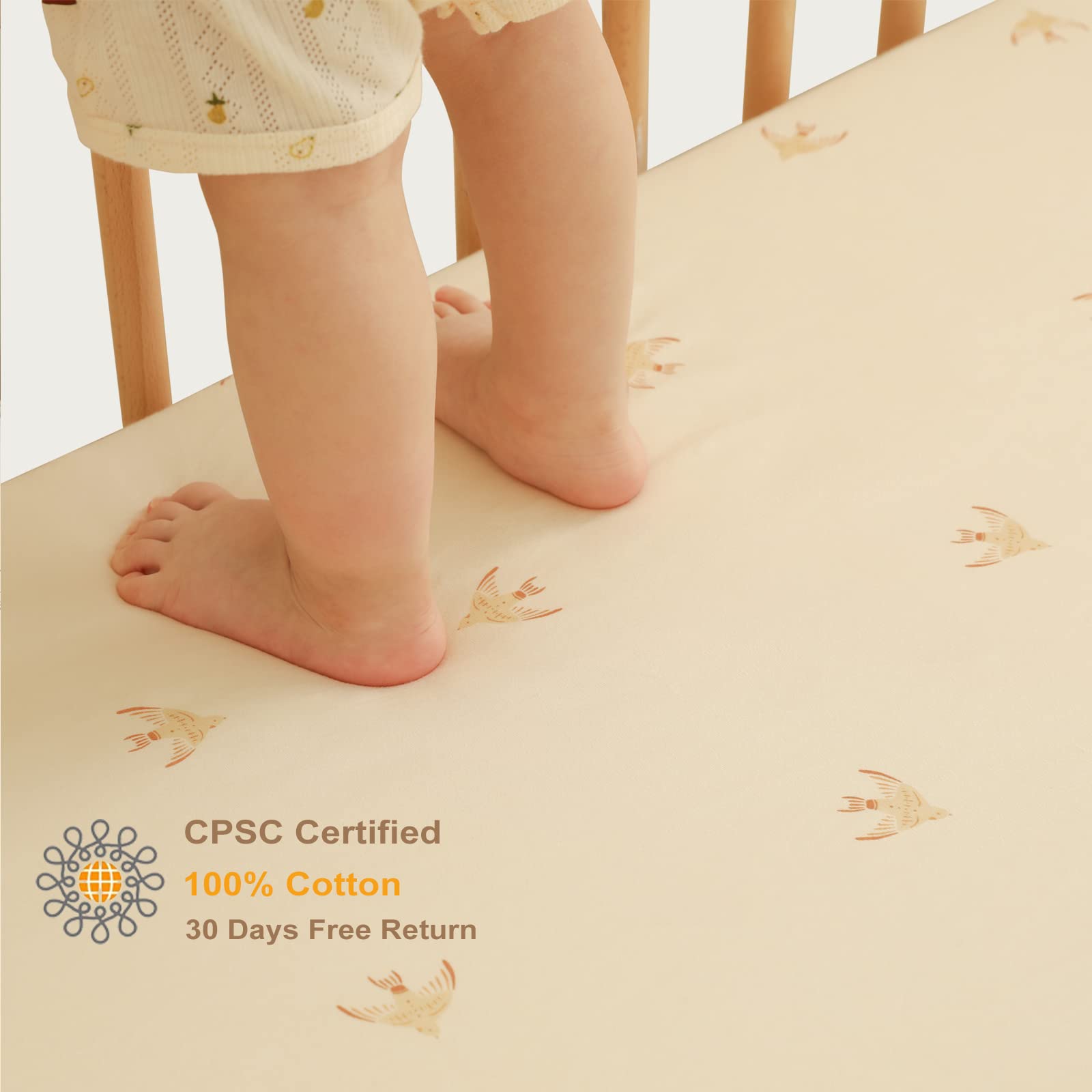 Choc chick 2 Pack Crib Sheets Bassinet Sheet Pack N Play Sheets Fitted, 100% Organic Cotton Ultra Soft, Machine Washable Stretchy Snug Breathable, Stylish Animal Print (Bird, crib 52×28)