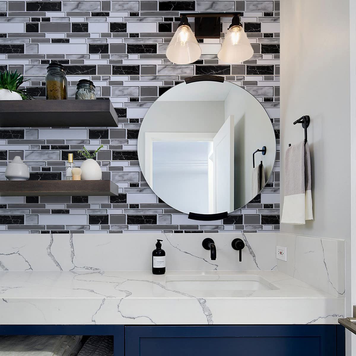 Livebor Peel and Stick Backsplash Wallpaper Kitchen Backsplash Wallpaper 11.8inch x 118.1inch Tile Contact Paper Kitchen Peel and Stick Countertops Waterproof Wallpaper for Bathroom Kitchen Wallpaper