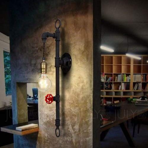 BAYCHEER Industrial Retro Steel Pipe Water Pipe Wall Lamp Wall Sconce Wall Light Valve Antique Wallmount Loft Lamp use E26 Light Bulb Socket for Indoor Restaurant Barn, Black