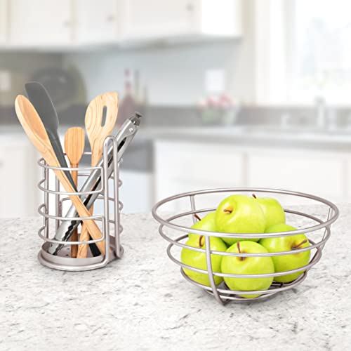 Spectrum Diversified Euro Fruit Bowl & Produce Basket Modern Countertop Food Storage for Fruits & Vegetables, Sleek Design with Sturdy Steel Construction,Silver