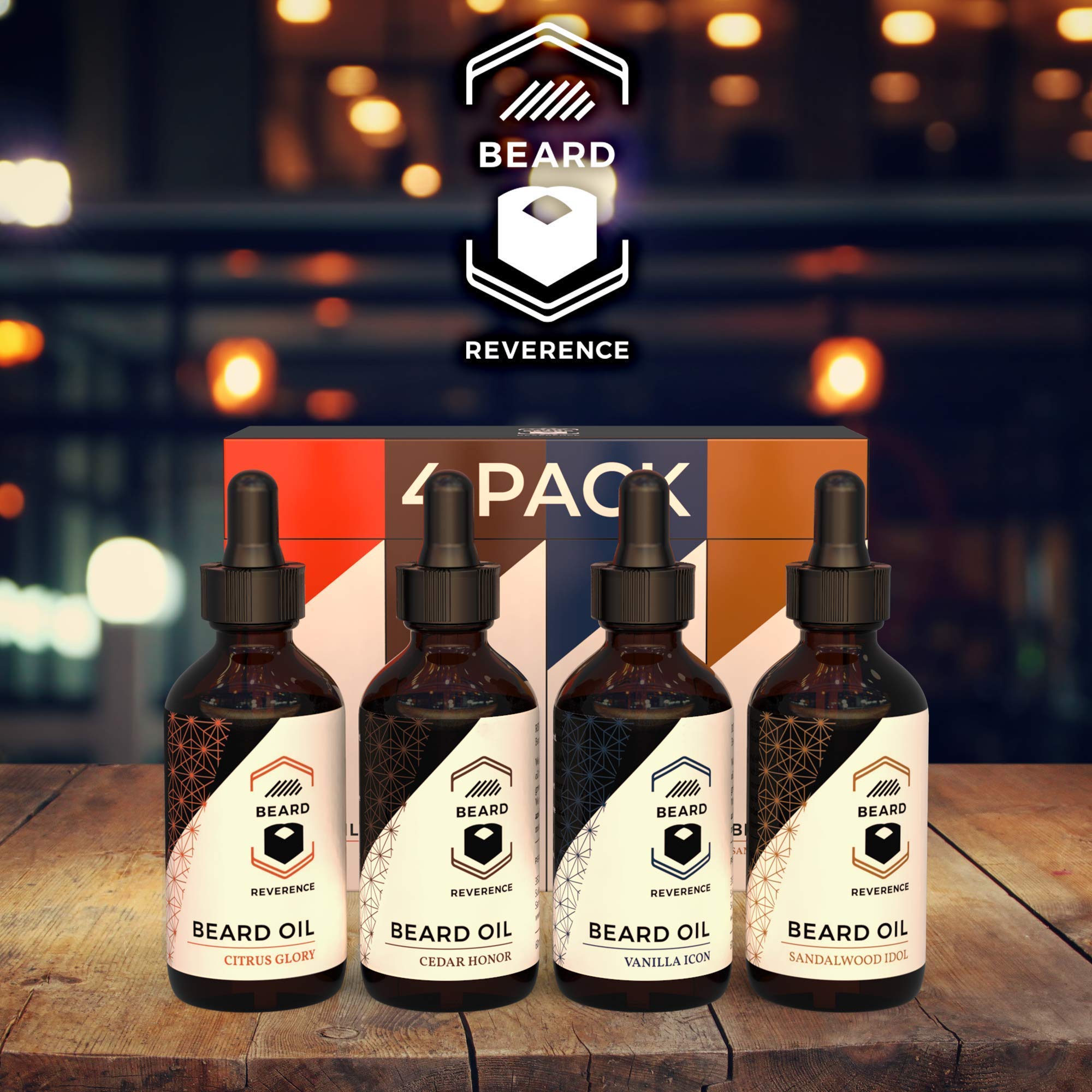 Beard Oil 4 Pack (Vanilla, Sandalwood, Cedarwood, Citrus) – All Natural Leave-in Conditioner to Soften and Style Beards and Mustaches – Made with Tea Tree, Jojoba, Argan Oils - 1oz Each