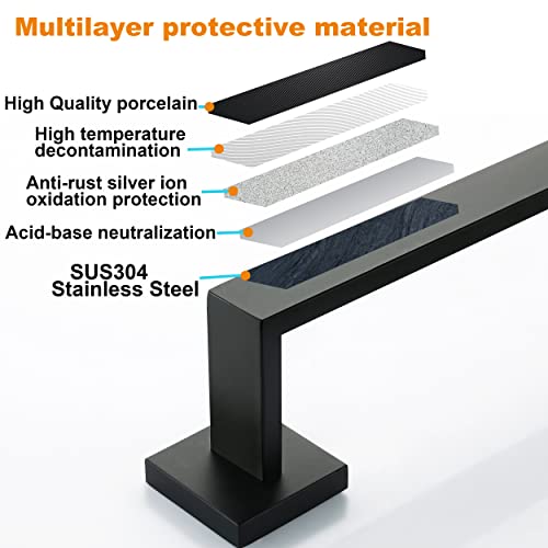 Hand Towel Bar for Bathroom Matte Black, 12Inch Towel Rack Wall Mounted, Thicken Square Bath Towel Holder Rod SUS304 Stainless Steel, Heavy Duty Dish Cloths Hanger for Bathroom, Kitchen