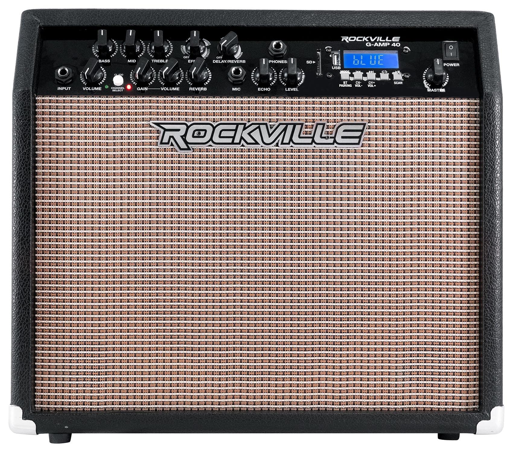 Rockville G-AMP 40 Guitar Amplifier 10" Speaker/Bluetooth/Mic in/USB/Footswitch,Black