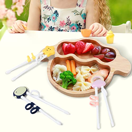 Plum Garden Training chopsticks for kids and beginners, 3pcs learning chopstick helper with finger ring attachable (blink Stars, rainbow clouds, flyer bird)