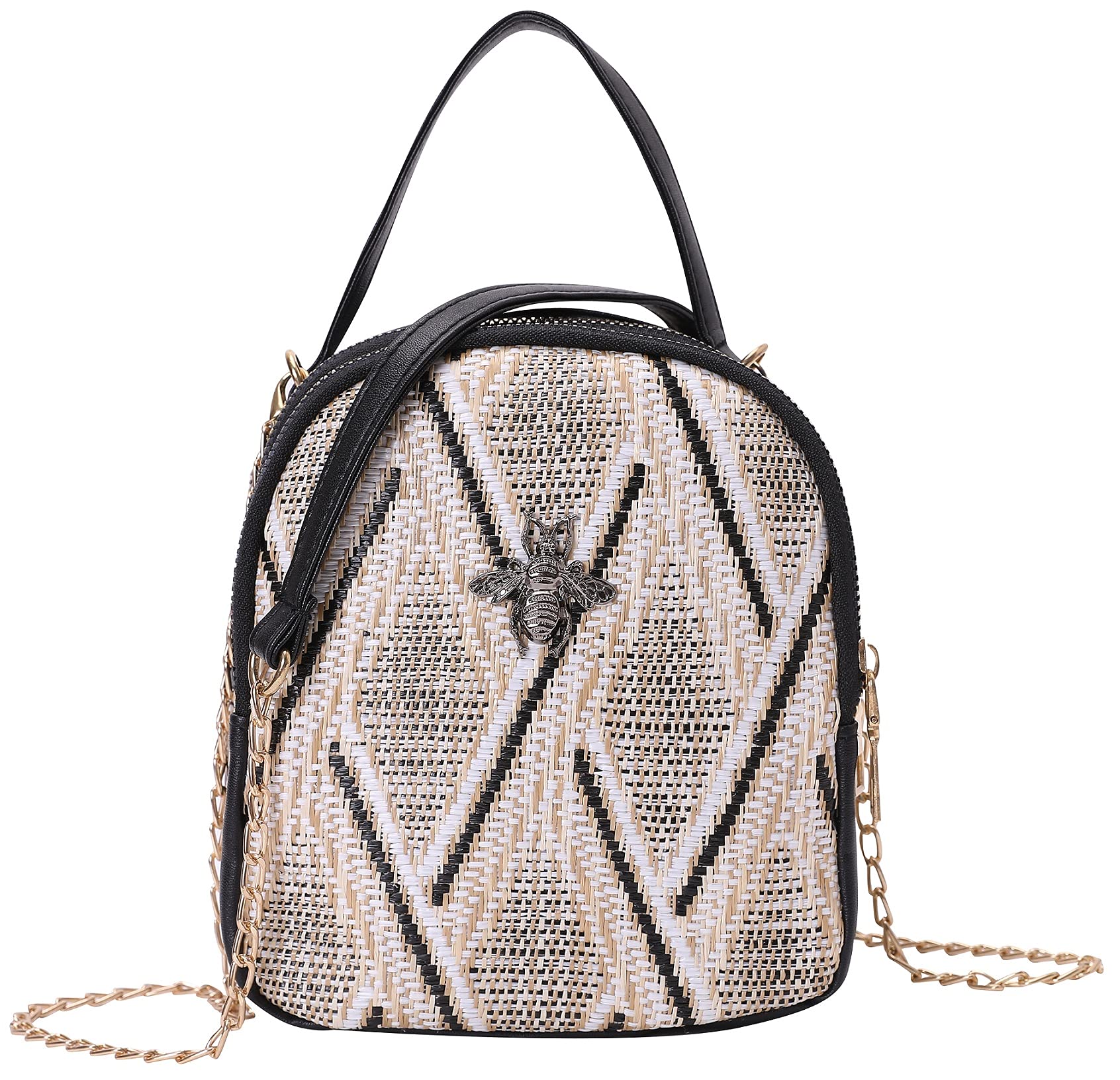 Small Crossbody Bags Shoulder Bag for Women Bee Stylish Lady Fashion Cute Purse Mini Handbag straw rope design hollow-carved (Black3)