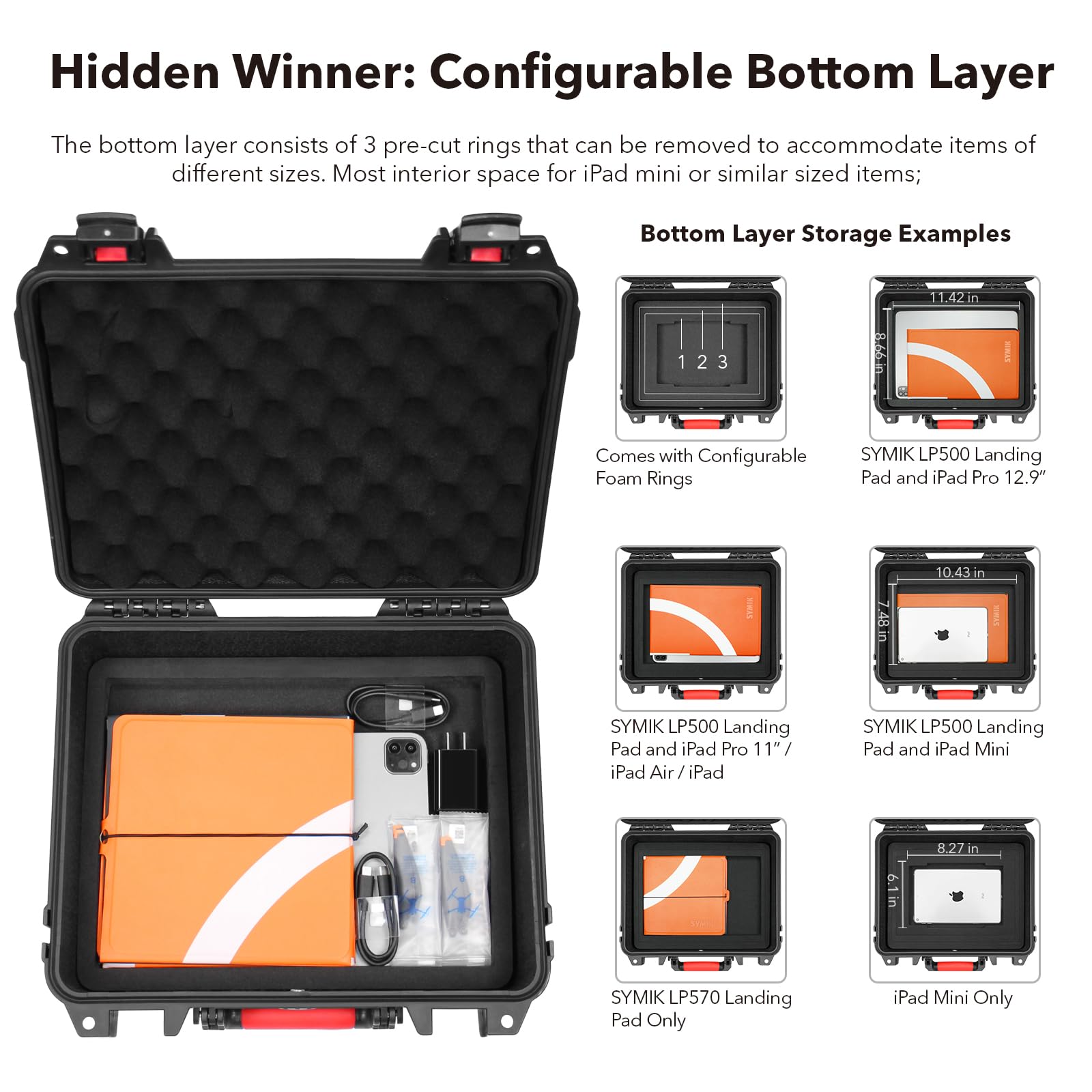 SYMIK P300-MM Waterproof Hard Carrying Case for DJI Mini 2, Mini SE, Mavic Mini 1 Drone/Fly More Combo and Accessories; Professional Grade Case Made of PP Plastic Alloy for Complete Protection