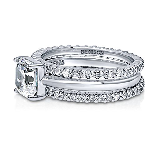 BERRICLE Sterling Silver Solitaire Wedding Engagement Rings 2 Carat Asscher Cut Cubic Zirconia CZ Ring Set for Women, Rhodium Plated Size 6