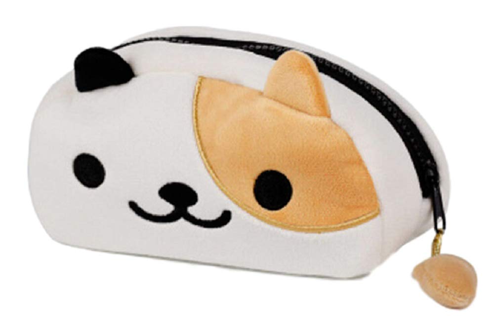 GK-O Cute Cat Plush Pencil Case Pen Bag Cartoon Make Up Cosmetic Bag (White Yellow)