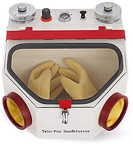 EustomA Twin Double Pen Fine Sandblaster Lab Equipment 50W Sand Blaster Unit with LED Lamp(Metal Bottles)