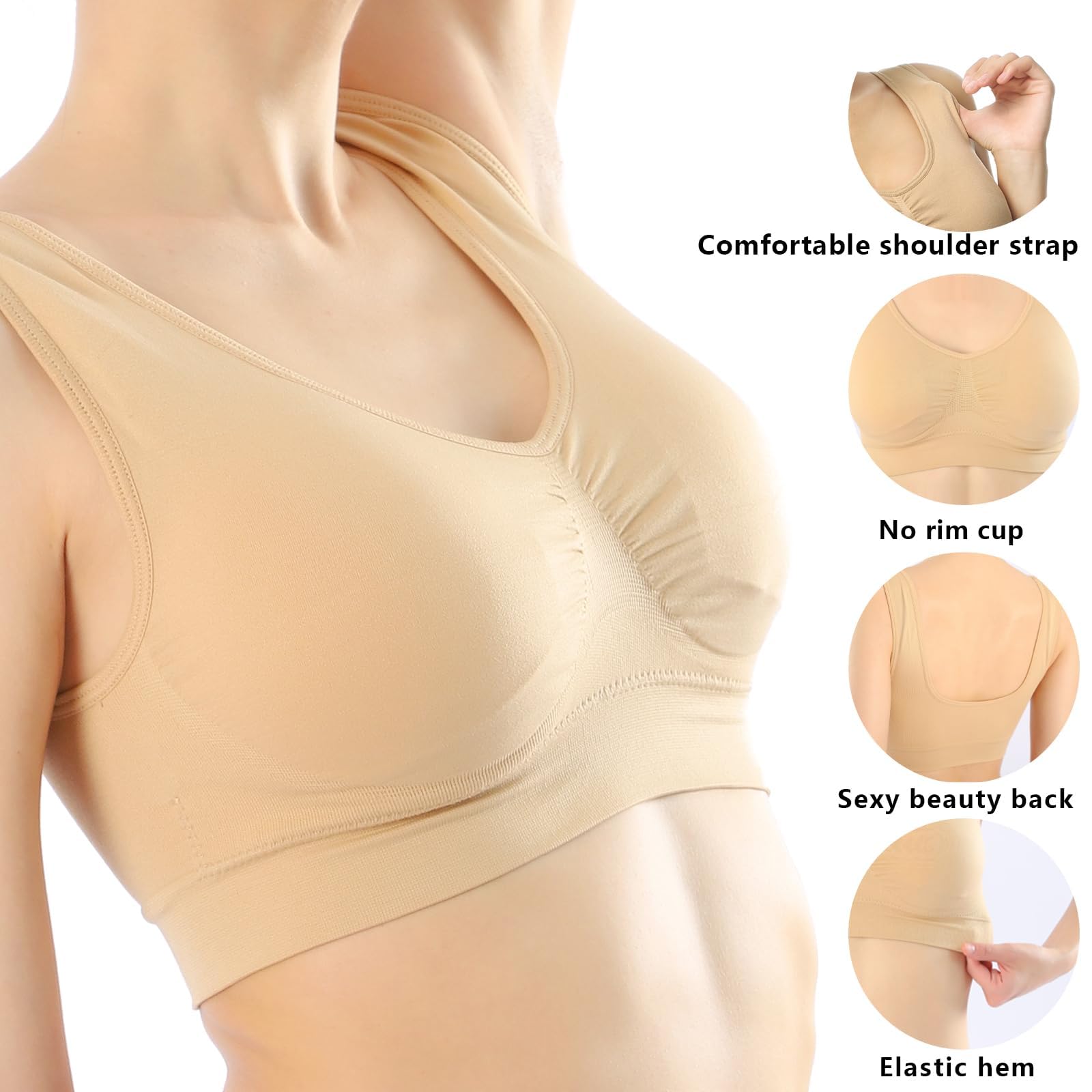 Cabales Women's Ultimate Comfy Medium Support Seamless Wireless Sports Bra with Removable Pads,X-Large