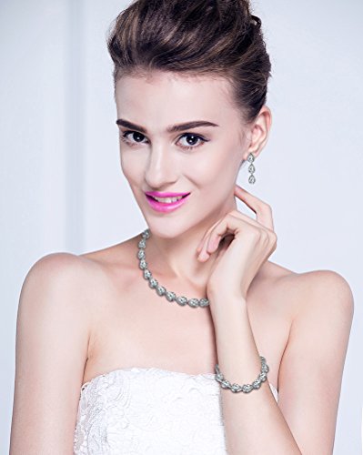 MASOP Silver-tone CZ Cubic Zirconia Pear Shape Teardrop Choker Necklace Bracelets Earrings Jewelry Set