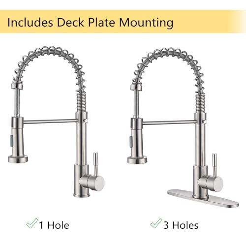 BZOOSIU Pull Down Sprayer Kitchen Faucet, Solid Brass Kitchen Sink Faucet with Deck Plate, Commercial Spring Single Handle Kitchen Faucet, Matte Black