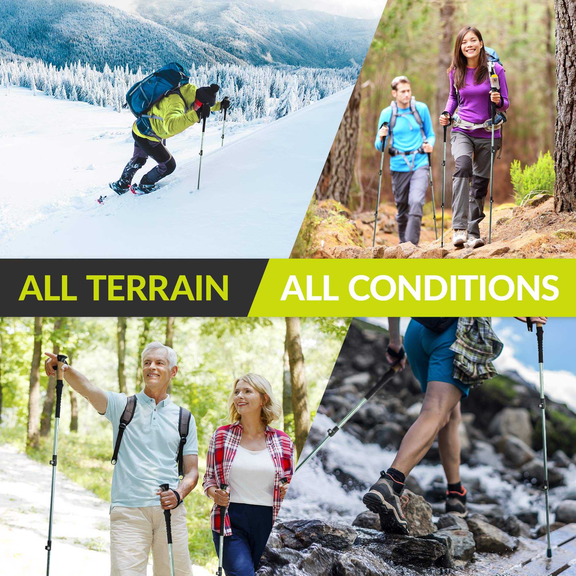 CAMMPO Trekking Poles Collapsible - Hiking Poles - Lightweight Aluminum 7075 - Walking Sticks (2-pc) w/Tungsten Tip, Flip-Lock System & Cork Grip