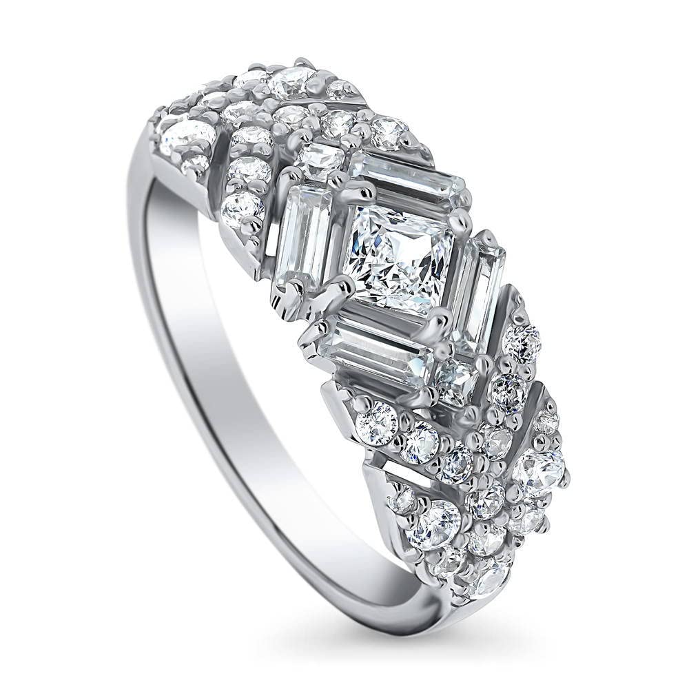 BERRICLE Sterling Silver Bar Cubic Zirconia CZ Art Deco Fashion Ring for Women, Rhodium Plated Size 8