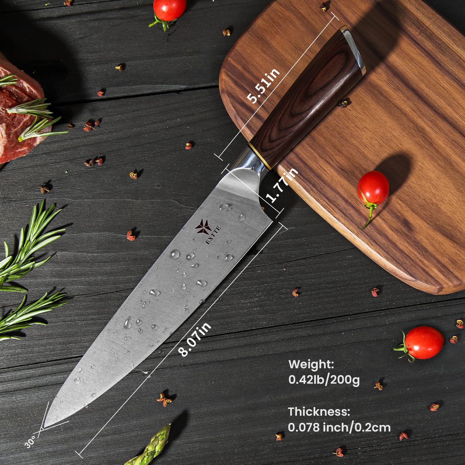 EXTTE Chef Knife 8 Inch, Professional Sharp Kitchen Knife, High Carbon German Stainless Steel Chef's Knives for Cooking, Rust Resistant with Ergonomic Pakkawood Full Tang Handle