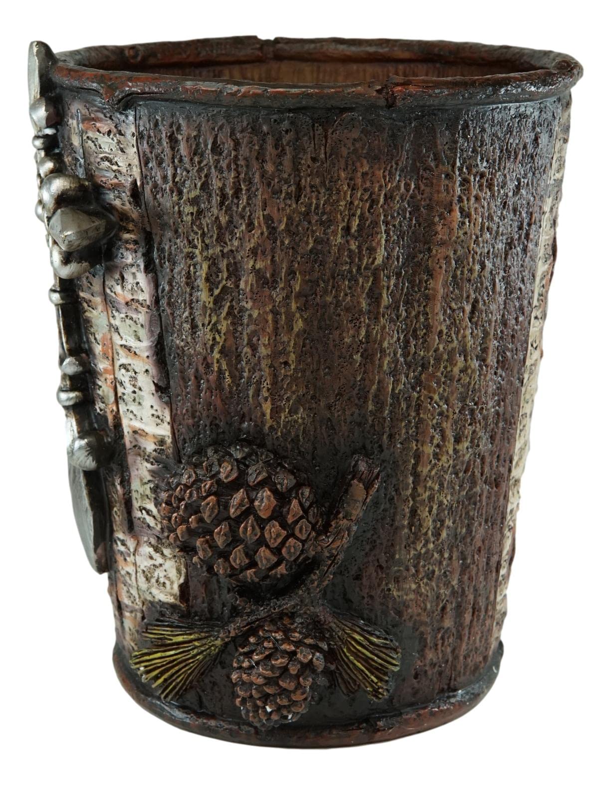 Ebros Gift Rustic Southwestern Inspirational Le Fleur Cross with Birch and Pinecones Bathroom Accessory Resin Sculpture Fleur De Lis Accent (Dry Waste Basket Trash Bin)