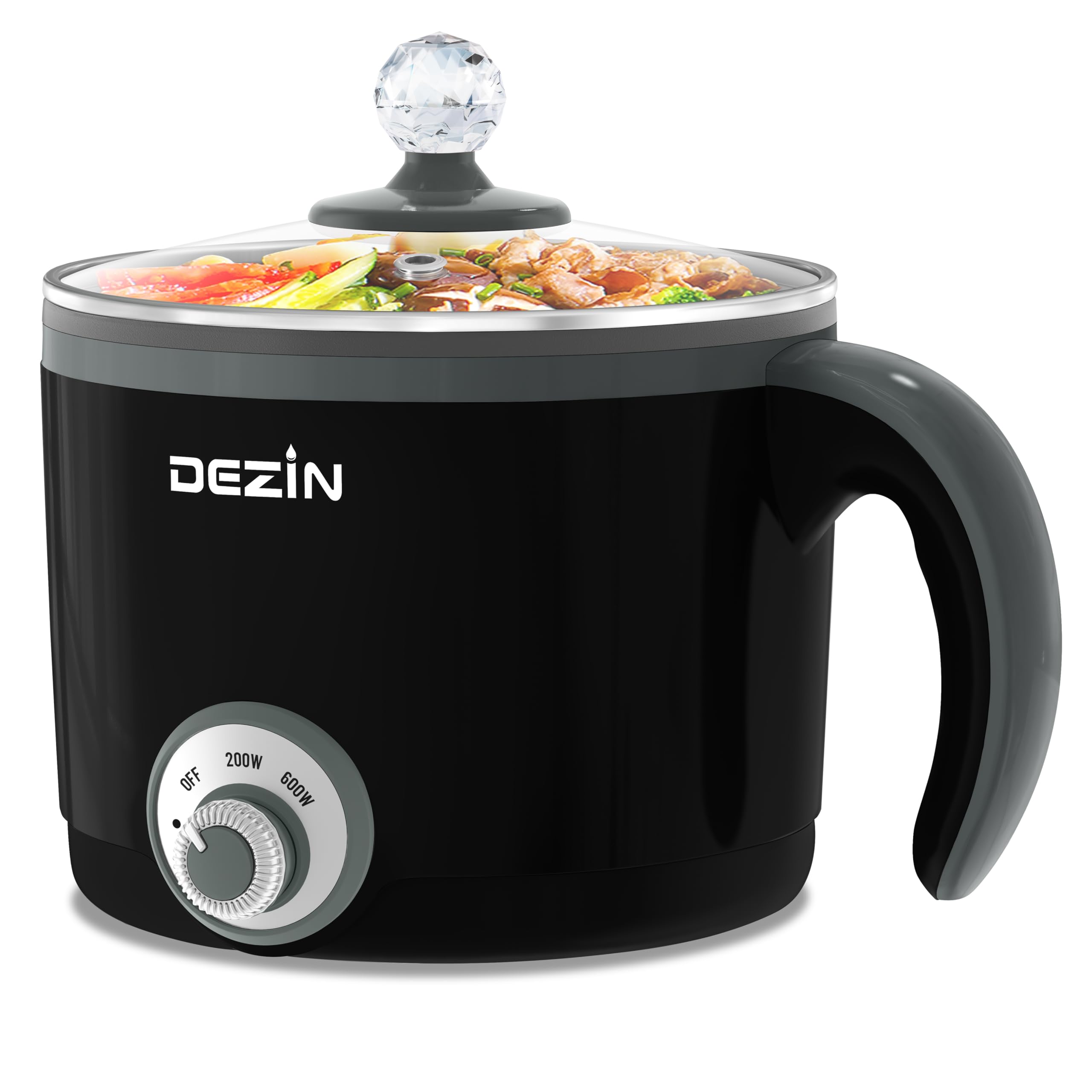 Dezin Hot Pot Electric, 1.5L Rapid Noodles Cooker, Non-Stick Electric Pot Perfect for Ramen, Egg, Pasta, Dumplings, Soup, Porridge, Oatmeal, Portable Cooking Pot with Power Adjustment