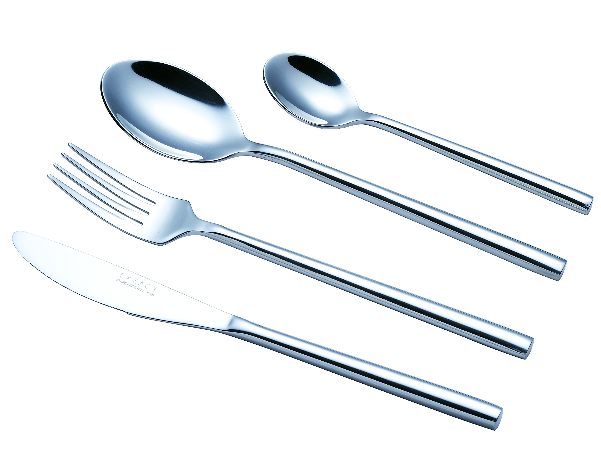 Exzact Silverware 24pcs Flatware Forged Stainless Steel - 6 x Forks, 6 x Table Knives, 6 x Tablespoons, 6 x Teaspoons - Service for 6 (24 pcs Hand Forged)
