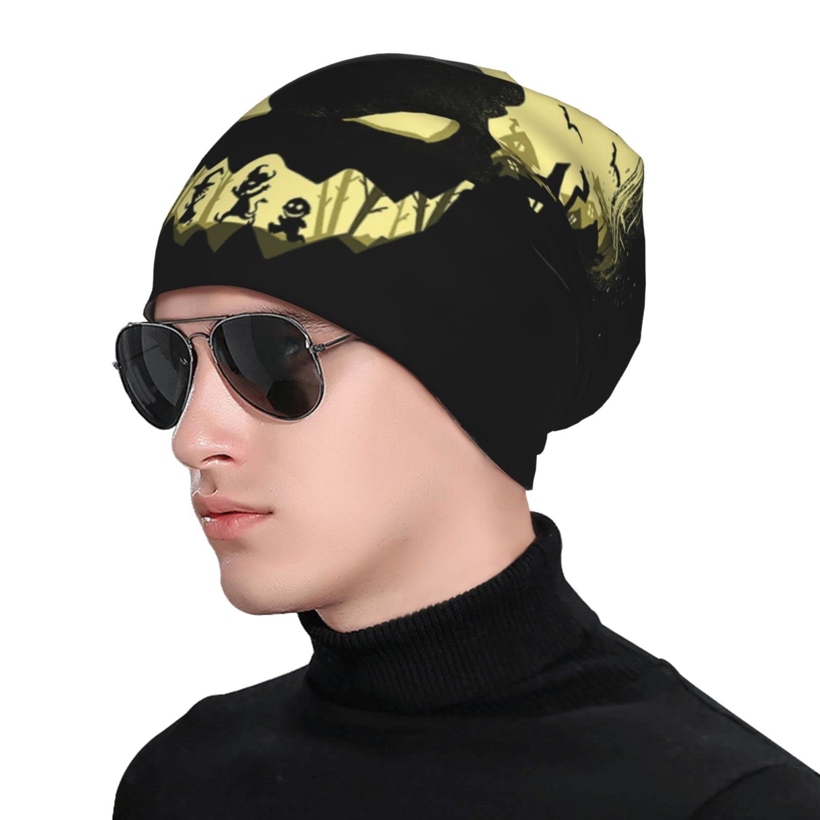 Christmas Jack Knit Hat Winter Outdoor Slouchy Warm Hat Printing Skull Cap for Adult