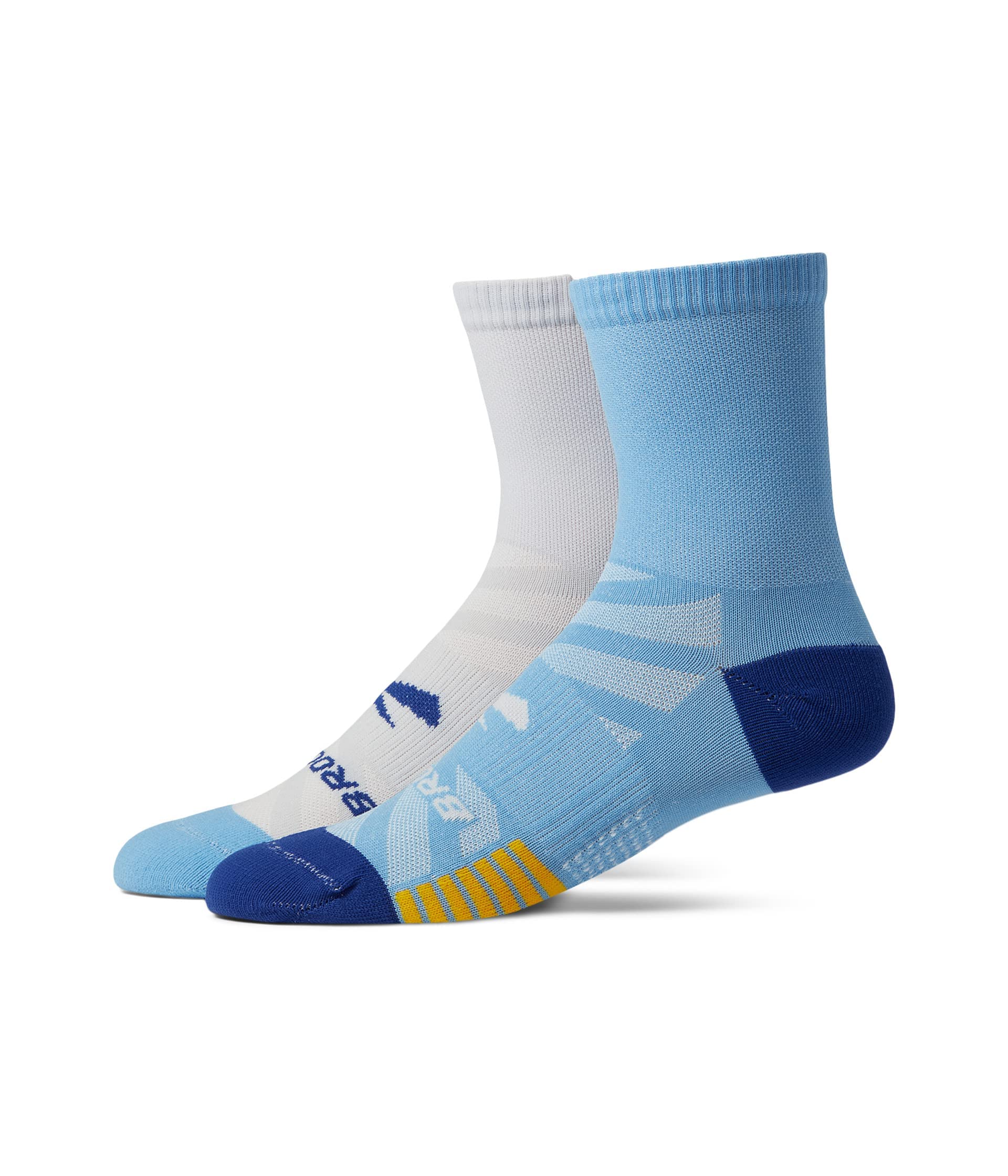 Brooks Ghost Lite Crew Socks I Performance Running, Comfort Fit with Arch Support for Men & Women (2-Pack Set) - Blue/Peacoat & Light Grey/Blue - Medium